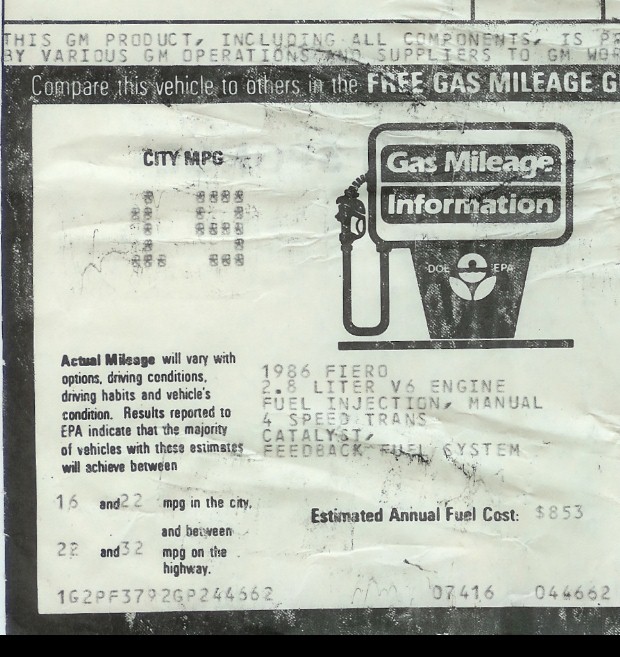 Factory original window sticker - Pennock's Fiero Forum