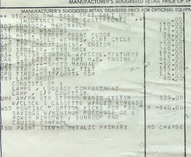 Factory original window sticker - Pennock's Fiero Forum