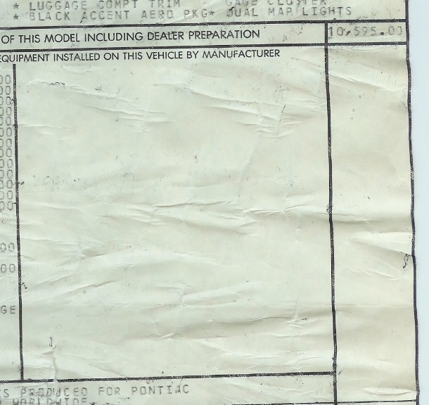 Factory original window sticker - Pennock's Fiero Forum